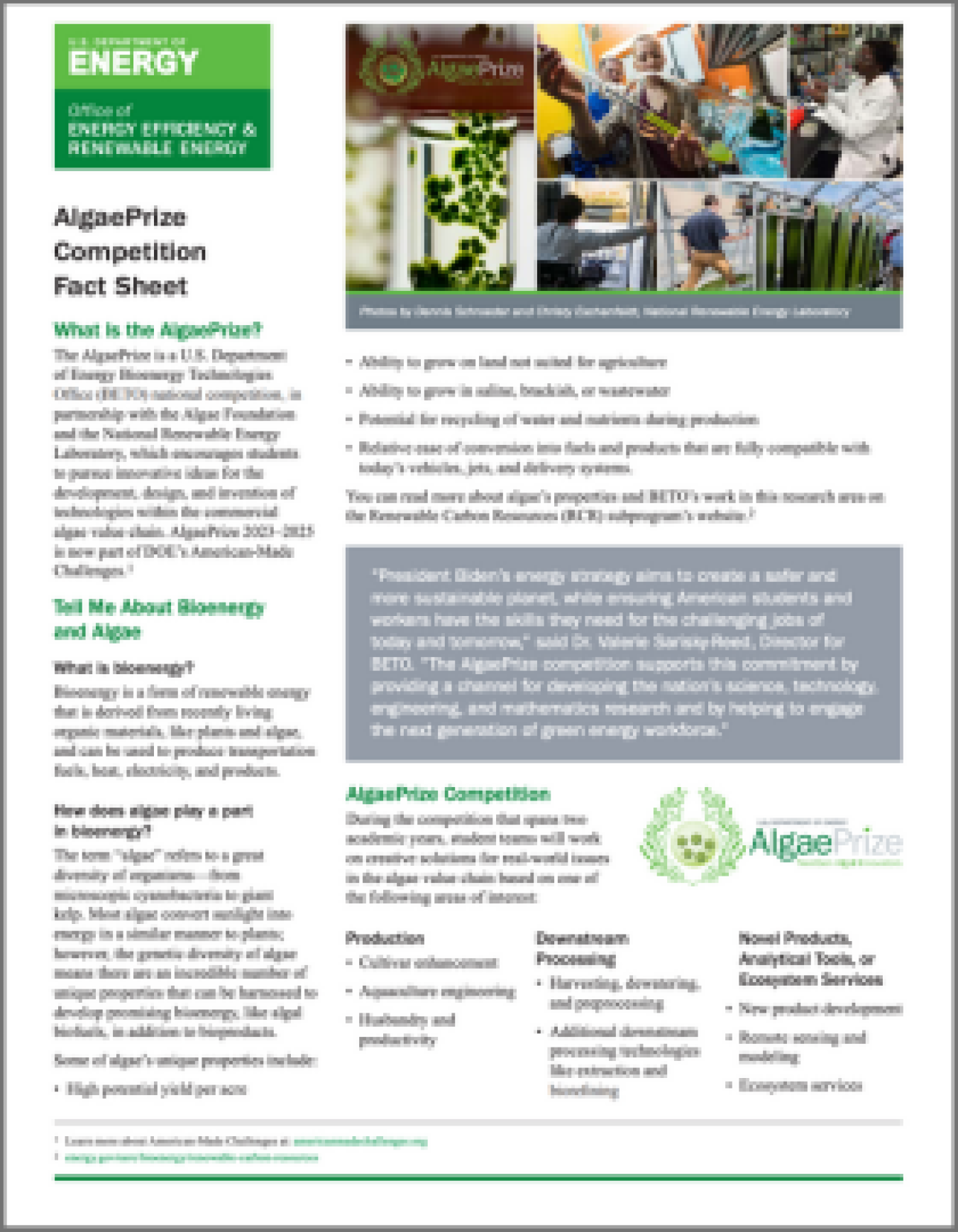 AlgaePrize Competition Fact Sheet | Department of Energy